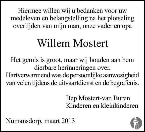 Willem Mostert 03-02-2013 overlijdensbericht en condoleances ...