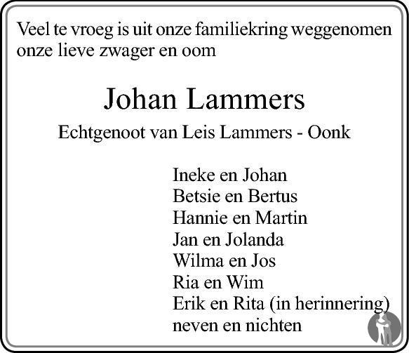 Johan Lammers 14-04-2013 overlijdensbericht en condoleances - Mensenlinq.nl