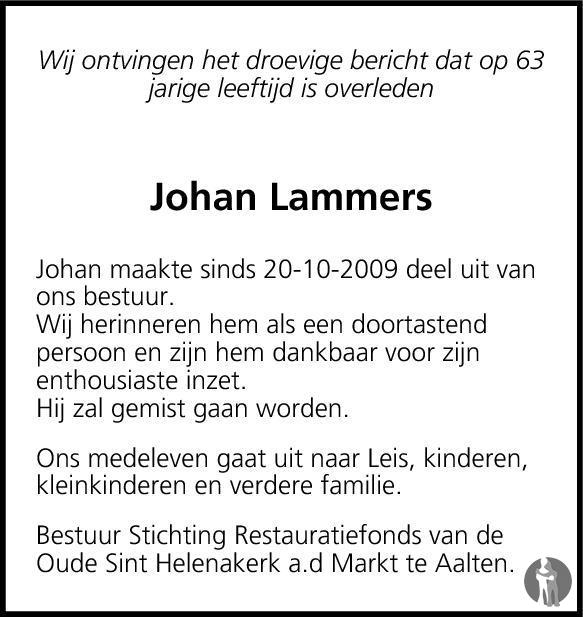 Johan Lammers 14-04-2013 overlijdensbericht en condoleances - Mensenlinq.nl