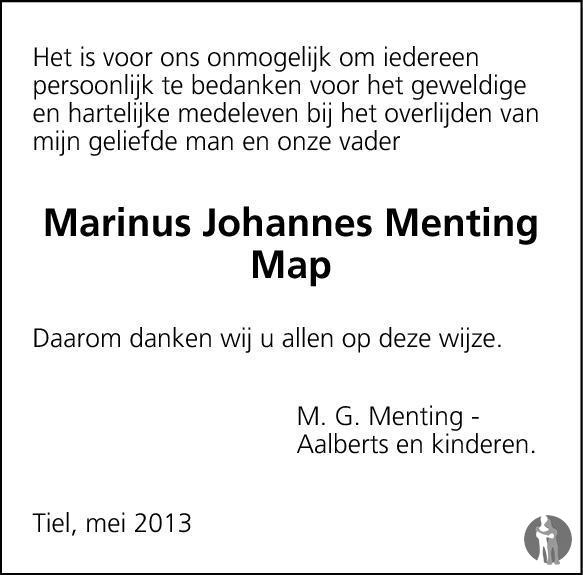 Marinus Johannes (Map) Menting 15-05-2013 overlijdensbericht en ...