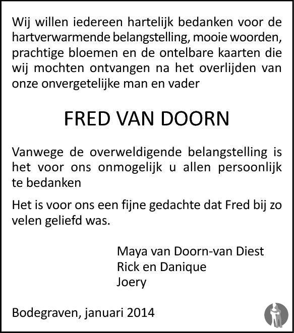Frederik Maria (Fred) van Doorn 16-12-2013 overlijdensbericht en ...
