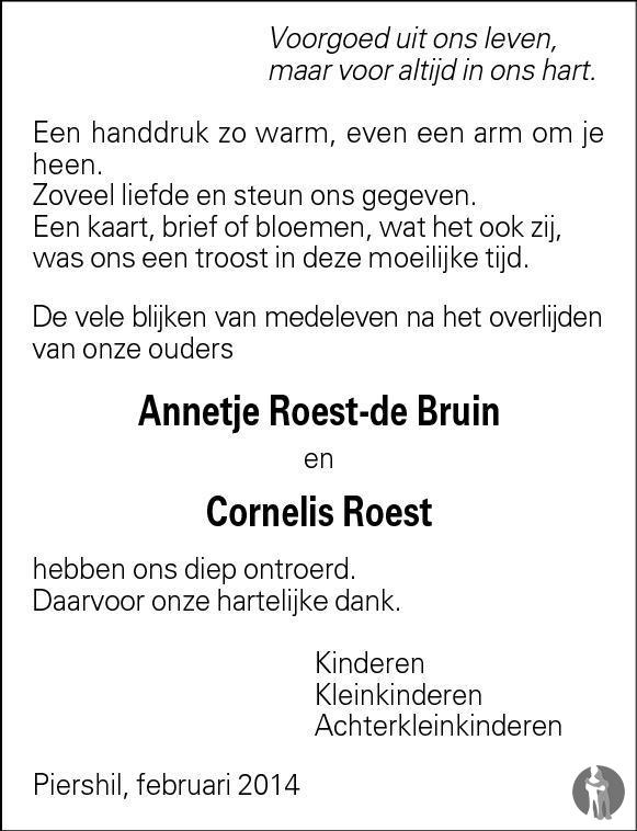 Cornelis (Cor) Roest 23-01-2014 overlijdensbericht en condoleances ...