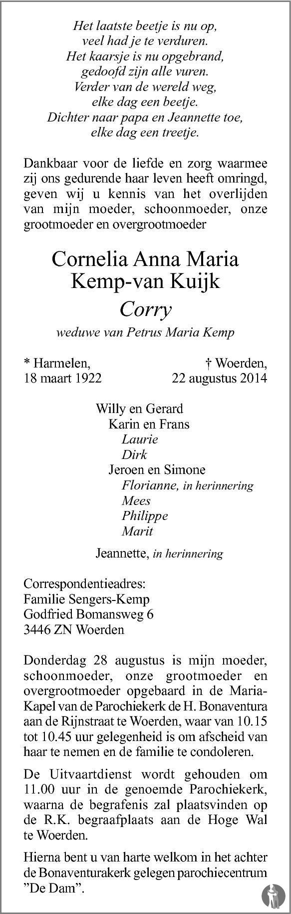 Cornelia Anna Maria (Corry) Kemp - van Kuijk 22-08-2014 ...