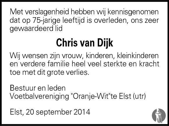 Chris van Dijk 20-09-2014 overlijdensbericht en condoleances ...