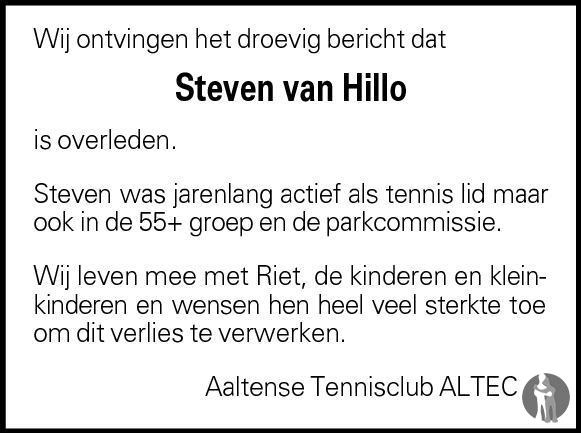 Steven van Hillo 30-09-2014 overlijdensbericht en condoleances ...