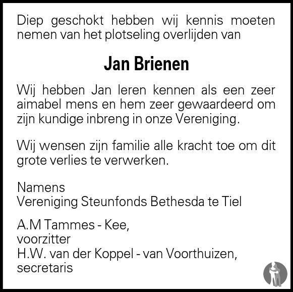 Jan Brienen 04-12-2014 overlijdensbericht en condoleances - Mensenlinq.nl