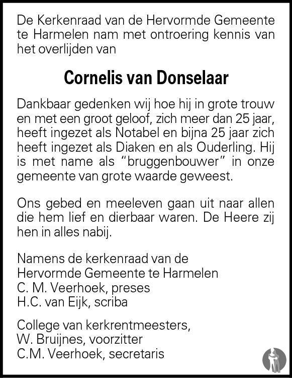 Cornelis van Donselaar 06-12-2014 overlijdensbericht en condoleances - Mensenlinq.nl