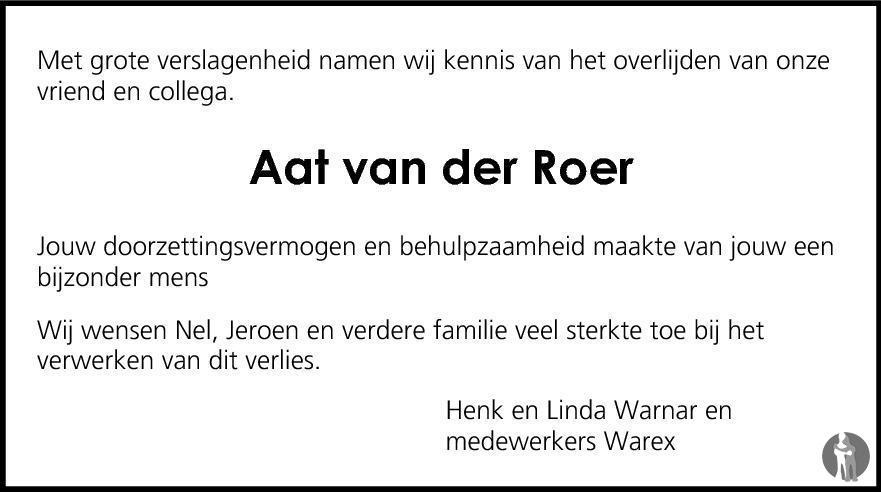Arie Cornelis (Aat) van der Roer 15-12-2014 overlijdensbericht en ...