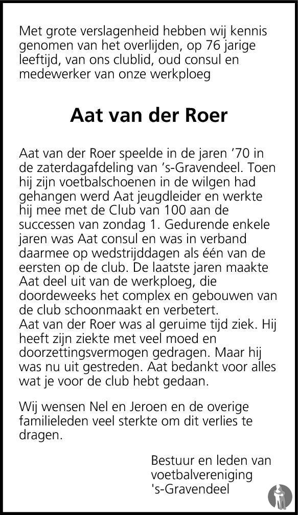 Arie Cornelis (Aat) van der Roer 15-12-2014 overlijdensbericht en ...
