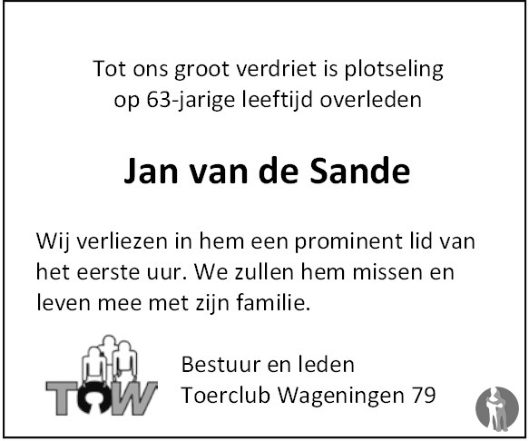 Jan van de Sande 19-05-2015 overlijdensbericht en condoleances ...
