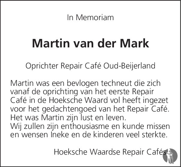 Martin van der Mark 09-12-2015 overlijdensbericht en condoleances ...