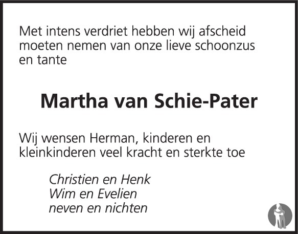 Martha van Schie - Pater 30-09-2017 overlijdensbericht en condoleances ...
