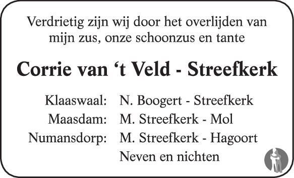 Cornelia Maartje (Corrie) van 't Veld - Streefkerk 23-03-2018 ...