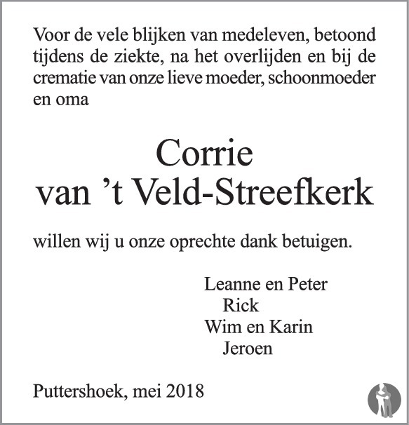 Cornelia Maartje (Corrie) van 't Veld - Streefkerk 23-03-2018 ...