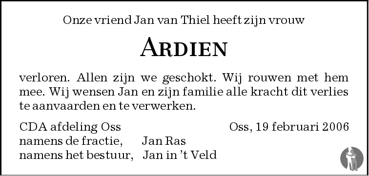Ardien van Thiel - van Nuland 19-02-2006 overlijdensbericht en ...
