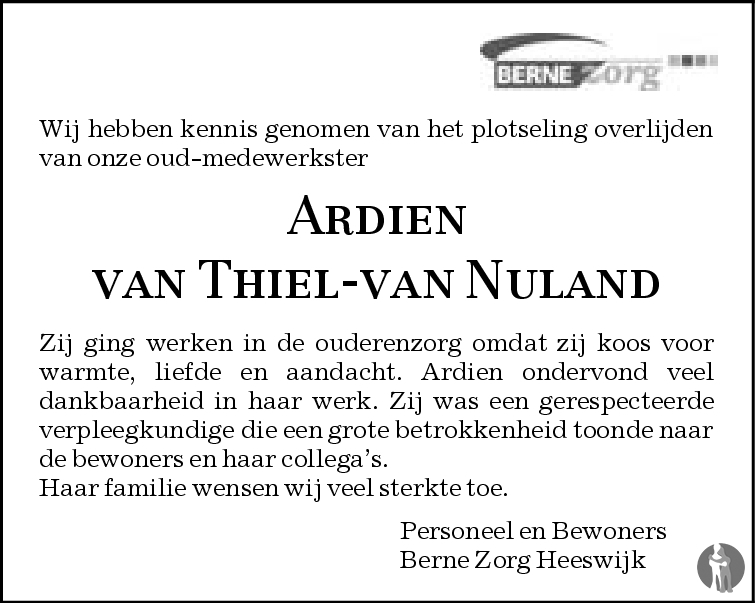 Ardien van Thiel - van Nuland 19-02-2006 overlijdensbericht en ...