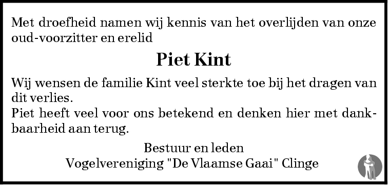 Piet Kint 03-09-2006 overlijdensbericht en condoleances - Mensenlinq.nl