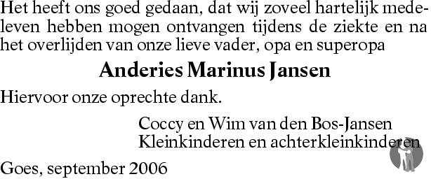 Anderies Marinus Jansen 15-08-2006 overlijdensbericht en condoleances ...