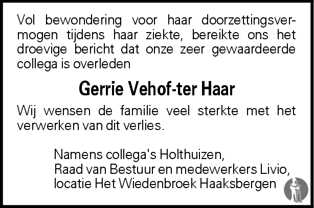 Gerrie Vehof - ter Haar 10-12-2006 overlijdensbericht en condoleances ...
