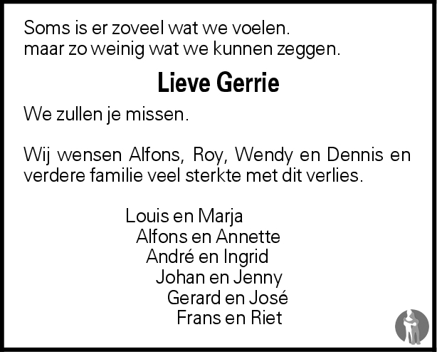 Gerrie Vehof - ter Haar 10-12-2006 overlijdensbericht en condoleances ...
