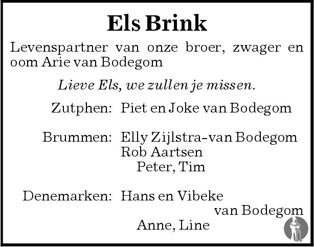 Elze-Maria Brink 28-12-2006 overlijdensbericht en condoleances ...