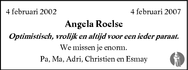 Angela Roelse 04-02-2017 overlijdensbericht en condoleances - Mensenlinq.nl