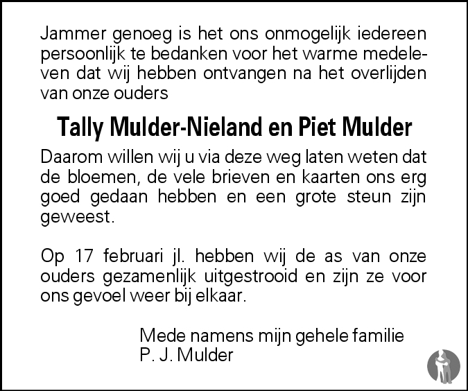 Petrus Johannes Mulder 27-12-2006 overlijdensbericht en condoleances ...