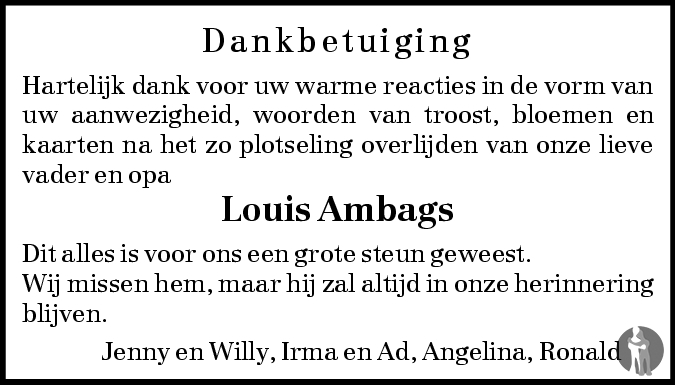 Aloysius Maria (Louis) Ambags 02-10-2007 overlijdensbericht en ...