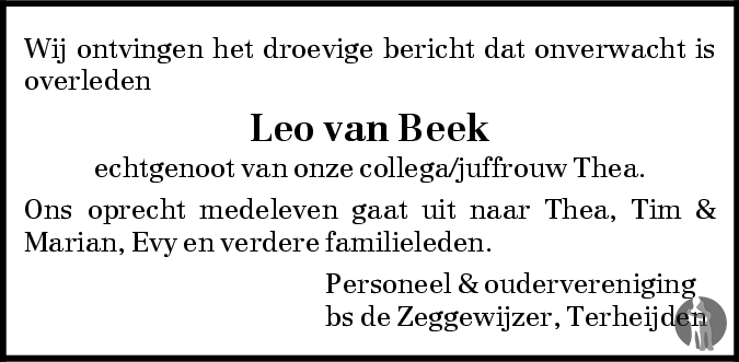 Leo van Beek 19-11-2007 overlijdensbericht en condoleances - Mensenlinq.nl