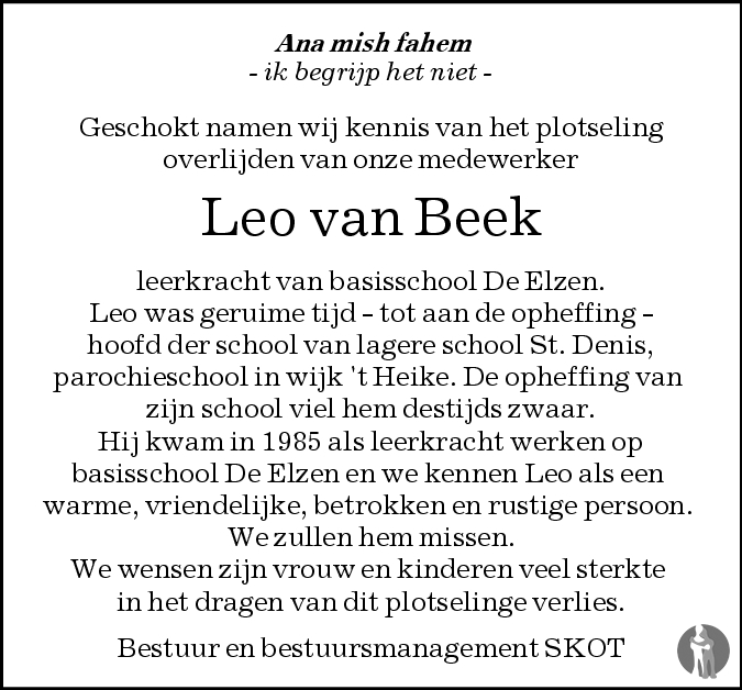 Leo van Beek 19-11-2007 overlijdensbericht en condoleances - Mensenlinq.nl