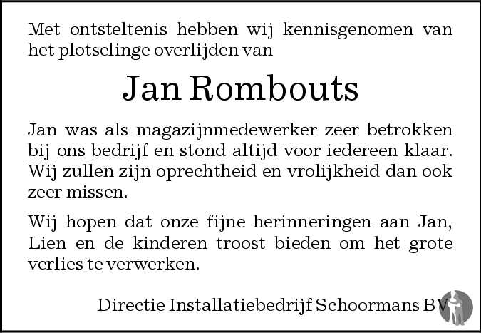 Jan Rombouts 06-01-2008 overlijdensbericht en condoleances - Mensenlinq.nl