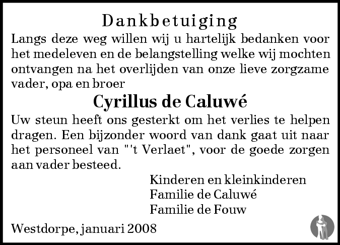 Cyrillus de Caluwe 29-11-2007 overlijdensbericht en condoleances ...