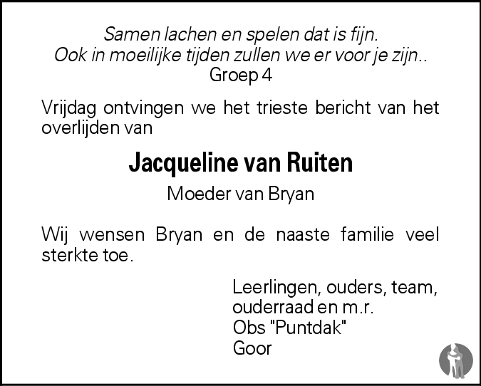 Jacqueline van Ruiten 08-06-2008 overlijdensbericht en condoleances ...