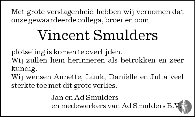 Vincent Smulders 14-06-2008 overlijdensbericht en condoleances ...