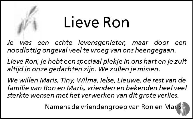 Ron Albers 07-08-2008 overlijdensbericht en condoleances - Mensenlinq.nl