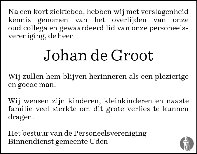 Johan de Groot 25-12-2008 overlijdensbericht en condoleances ...