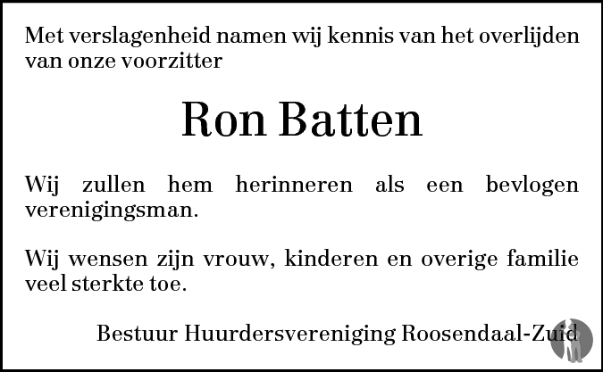 Ron Batten 07-01-2009 overlijdensbericht en condoleances - Mensenlinq.nl
