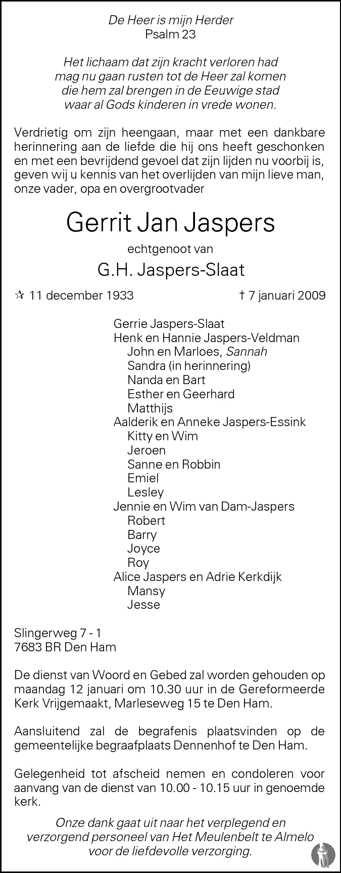 Gerrit Jan Jaspers 07-01-2009 overlijdensbericht en condoleances ...