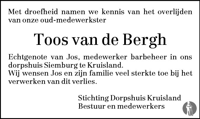 Toos van den Bergh - Vrins 09-01-2009 overlijdensbericht en ...