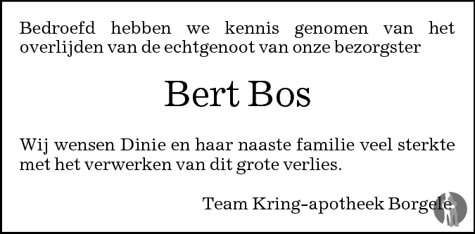 Bert Bos 27-01-2009 overlijdensbericht en condoleances - Mensenlinq.nl