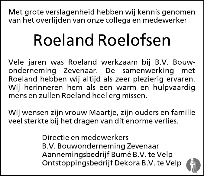 Jan Roelof (Roeland) Roelofsen 05-03-2009 overlijdensbericht en ...