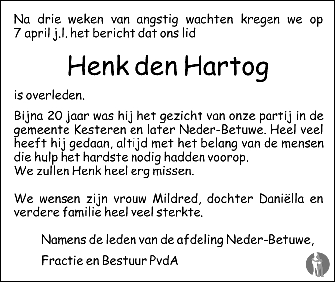 Henk den Hartog 07-04-2009 overlijdensbericht en condoleances ...