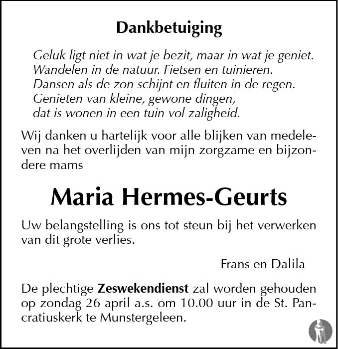Maria Johanna Hermes - Geurts 09-03-2009 overlijdensbericht en ...