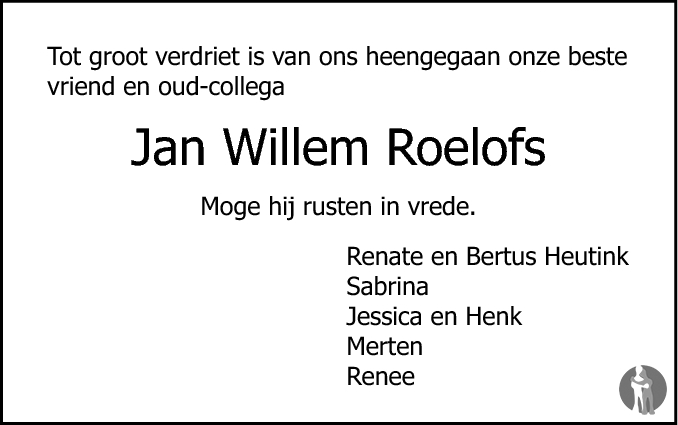 Jan Willem Roelofs 27-04-2009 overlijdensbericht en condoleances - Mensenlinq.nl