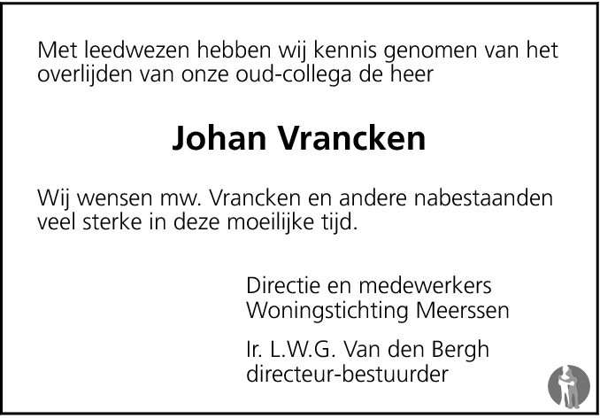 Johan Vrancken 25-04-2009 overlijdensbericht en condoleances ...