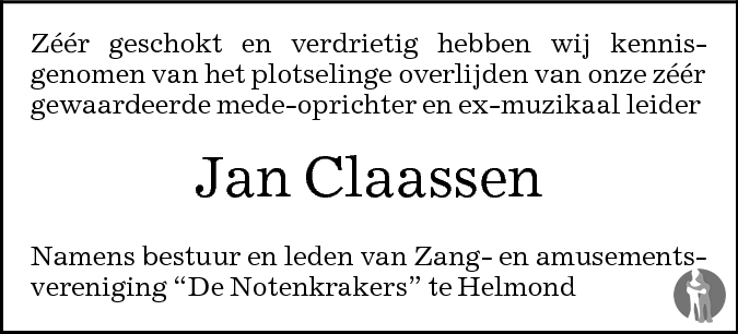 Jan Claassen 30-04-2009 overlijdensbericht en condoleances - Mensenlinq.nl