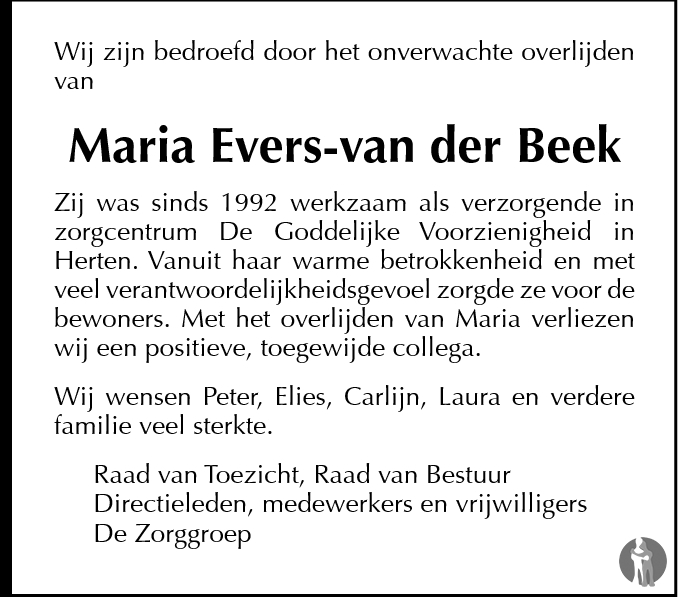 Maria Evers - van der Beek 06-05-2009 overlijdensbericht en ...