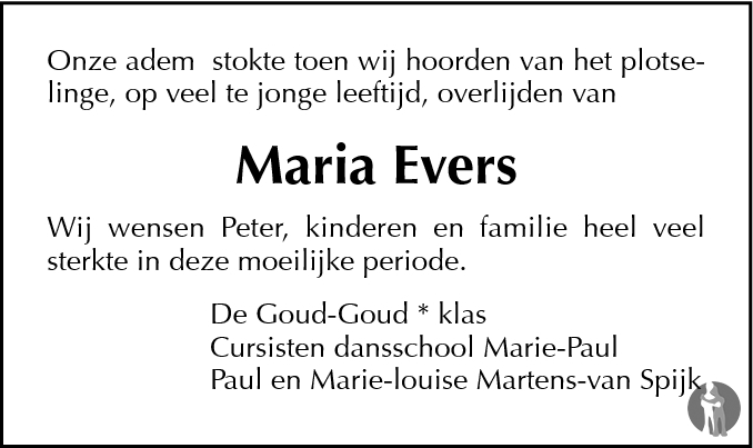 Maria Evers - van der Beek 06-05-2009 overlijdensbericht en ...
