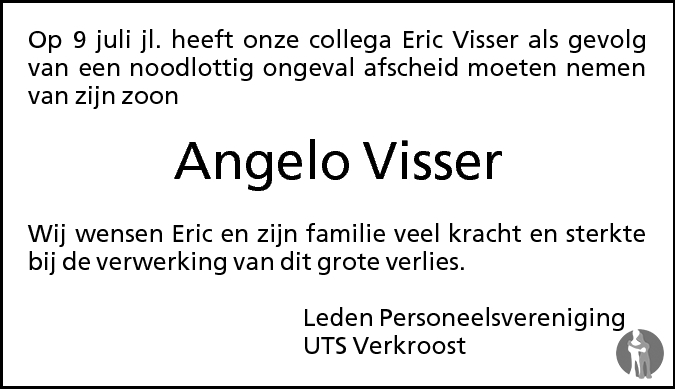 Angelo Visser 09-07-2009 overlijdensbericht en condoleances - Mensenlinq.nl