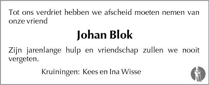 Johan Blok 31-07-2009 overlijdensbericht en condoleances - Mensenlinq.nl